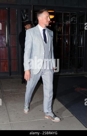 Actor Simon Pegg looks dapper in a pale blue suit as he leaves a ...