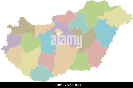 Vector regional map of Hungary with counties or territories and ...