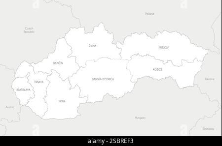The detailed map of Slovakia with regions or states and cities ...