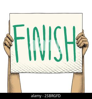 Hand raising a sign that says Finish Stock Vector Image & Art - Alamy
