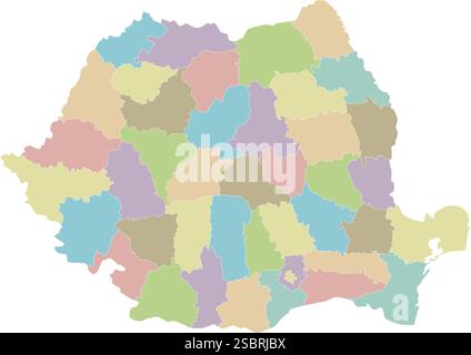 Vector regional blank map of Romania with counties or territories and ...