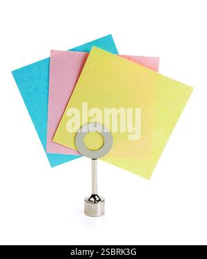 Paper notes on a stand Isolated on white background Stock Photo - Alamy