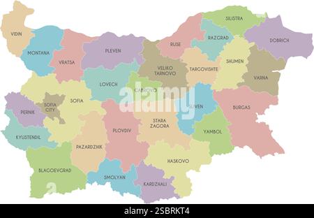 Vector regional map of Bulgaria with provinces or territories and administrative divisions ...