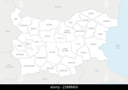 Vector map of Bulgaria provinces, with neighbouring countries and territories Stock Vector Image ...