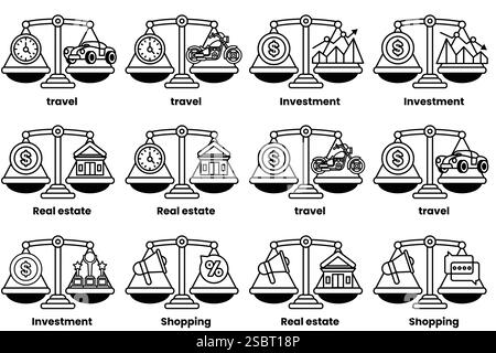 A Set of illustrations in the concept of scales and various things in ...