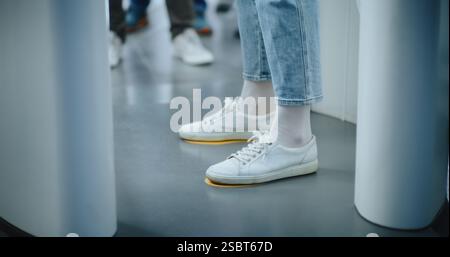 Airport Security Checkpoint: Knee Level Shot of Unrecognizable ...