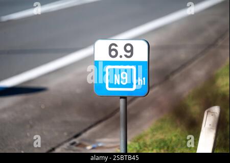 Sign of national raod N 9 in Zellik, Belgium, FEB 1, 2025 Stock Photo ...