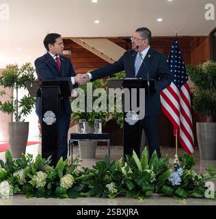 Costa Rican President Rodrigo Chaves, right, and U.S. Homeland Security ...