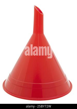 Red Plastic Kitchen Funnel Against White Background Stock Photo - Alamy