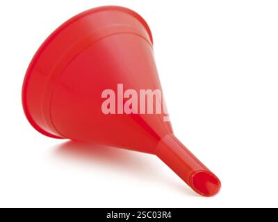 Red Plastic Kitchen Funnel Against White Background Stock Photo - Alamy