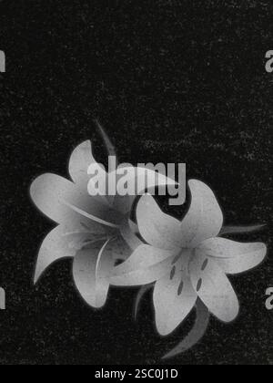 Lily decoration at black granite gravestone, copyspace Stock Photo - Alamy