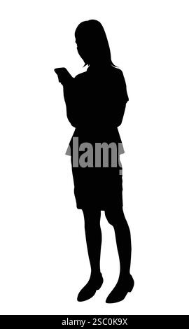 The silhouette of a woman standing using her phone emphasizes the ...