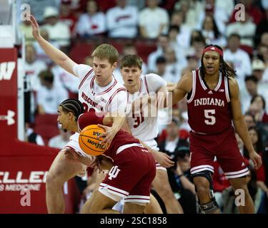 Madison, Wisconsin, USA. 4th Feb, 2025. Indiana's MYLES RICE (left) and ...