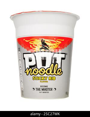 Pot Noodle sticky rib flavour instant noodle snack in a 90g pot Stock ...