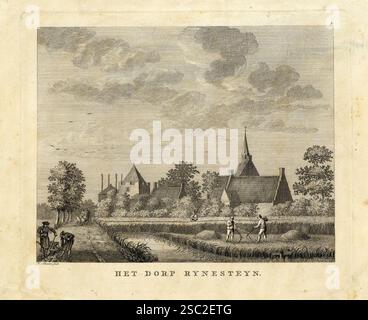 Gezicht op het dorp Cothen met links een hoektoren van kasteel ...