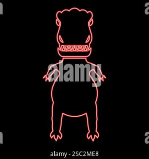 Evil dinosaur contour outline line icon black color vector illustration ...