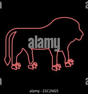 Neon lion head red color vector illustration flat style light image ...