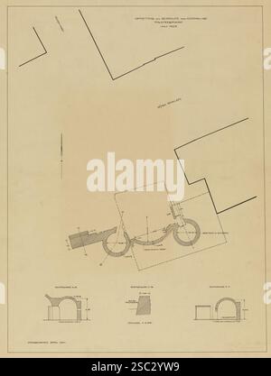 Plattegrond en doorsneden van de kap van het gerestaureerde portaal van ...
