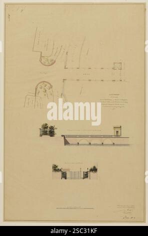 Plattegronden doorsneden en opstanden van een gedeelte van de ...