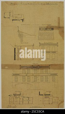 Plattegronden doorsneden en opstanden van de te bouwen overdekte ...