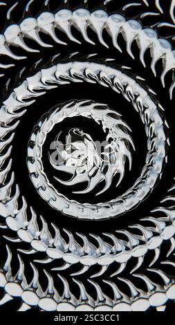 Abstract vertical 3D swirl tribal vertebrate spine snake spiky DNA ...