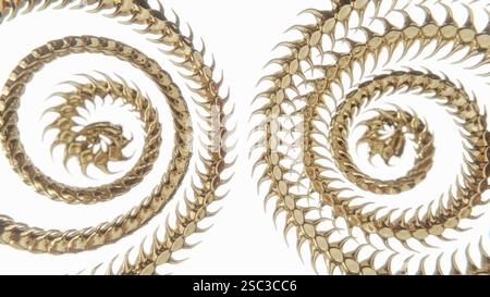 Abstract horizontal 3D swirl tribal vertebrate spine snake spiky DNA ...