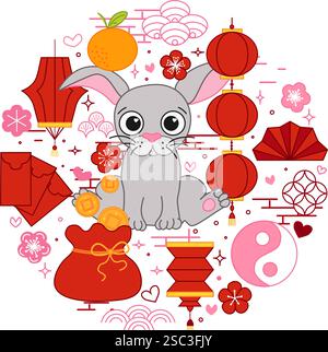 rabbit with chinese lamp Stock Vector Image & Art - Alamy
