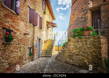 Italy. June 23, 2014. Typical Italian street in a small provincial town ...