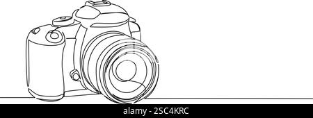 single line drawing of single-lens reflex camera isolated on white ...