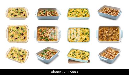 Set of cooked foods in baking dishes isolated on white Stock Photo - Alamy