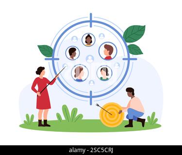 Audience segmentation, demographic research of target marketing. Tiny ...