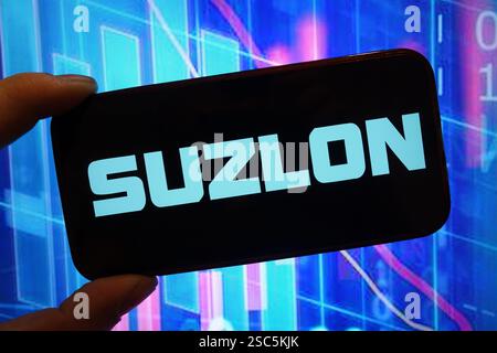 In this photo illustration, the Suzlon Energy Limited logo is displayed ...