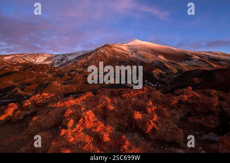 View of the summit crater and secondary craters of Mount Etna at blue ...
