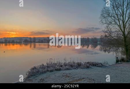 aerial view of dawn over conningbrook lakes country park former gravel ...