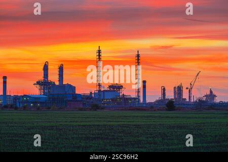 Panorama of Oil refinery factory over sunriseм Stock Photo - Alamy