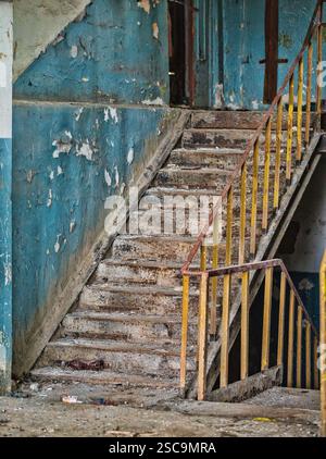 Chernobyl disaster, stairs in one of the buildings in Pripyat Stock ...
