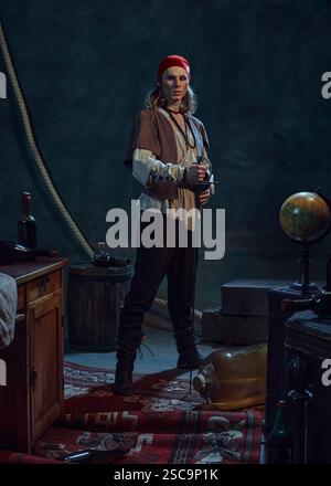 Man pirate against dark background Stock Photo - Alamy