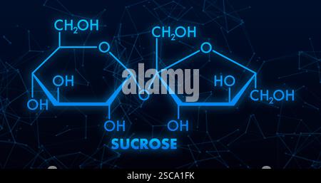 Glucose Molecular Structure with Glowing Blue Lines on Dark Background ...