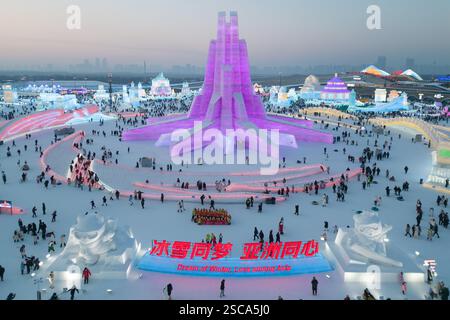 Aerial photo shows the Harbin Ice and Snow World during its spectacular ...