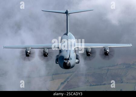 German Air Force Airbus A400M Atlas flying with the loading ramp open ...