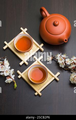 Ancient Chinese tea set with spring flowers Stock Photo - Alamy