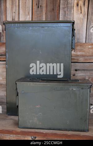 Two military style ammo box containers in OD green Stock Photo - Alamy