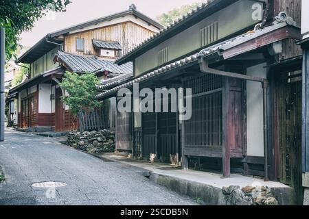 Medieval street with traditional japanese houses and storehouses in ...