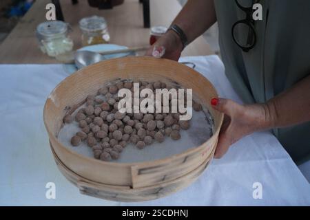 Greek "topia", balls of dough is food that women in Crete gave to their ...