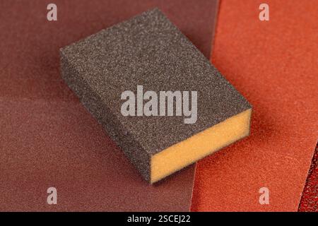 different sheets of sandpaper for metal or wood processing, different ...