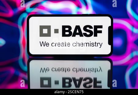 In this photo illustration, the BASF logo is seen displayed on a ...