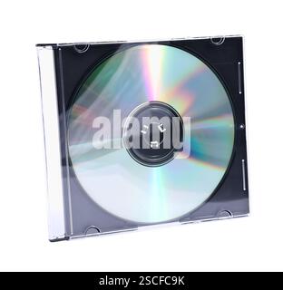 Shiny compact disc in jewel case isolated on white, top view Stock ...
