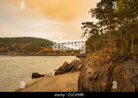 Smoke fills the air, Deception Pass State Park Stock Photo - Alamy