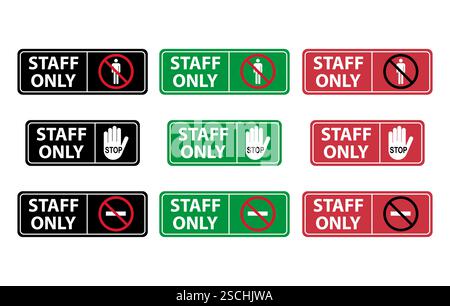 Set of Only staff icon, danger zone symbol, safety entry person sign ...