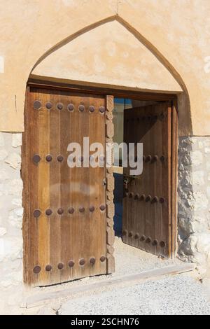 A traditional Arabian doorway at the 18th-century Riffa Fort in Riffa ...